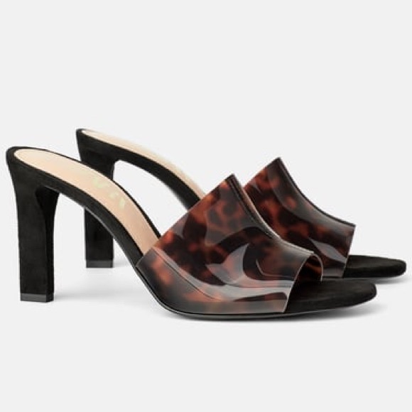 Zara | Shoes | Zara Thick Heel Leopard Mules Sandals Slip On Size 6537 ...